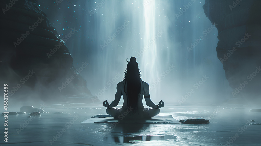 Lord shiva in form of Parvati Meditating in a white space chanting Om ...