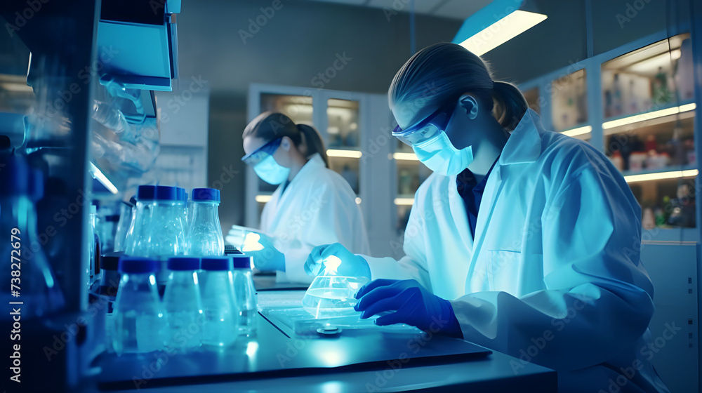 Hospital laboratory technicians conducting tests and analyzing samples ...