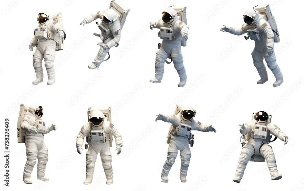 Astronaut with various poses isolated on white or transparent ...