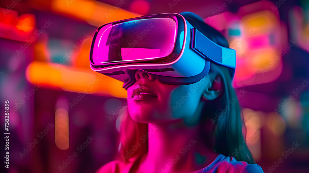 Virtual reality 3d augmented experience exited digital generate person ...