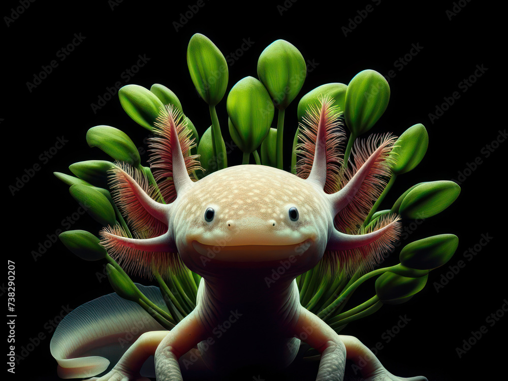 Axolotl Ambystoma mexicanum. Salamander, Leucistic, Mexican Salamander ...