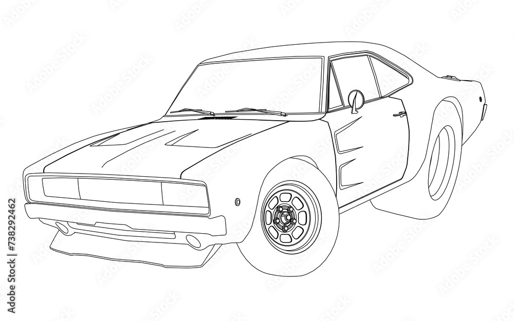 Coloring page. Line drawing of a car. Classic American sports car in ...