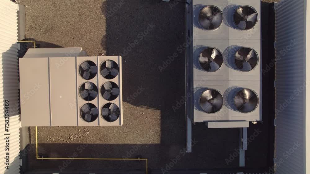 Aerial top view footage of AC exhaust vents of industrial air ...