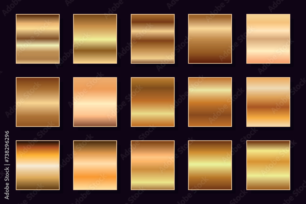 Gold gradient set. Metallic golden gradients collection of swatches ...