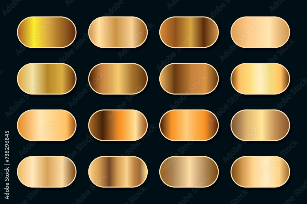 Gold gradient set. Metallic golden gradients collection of swatches ...
