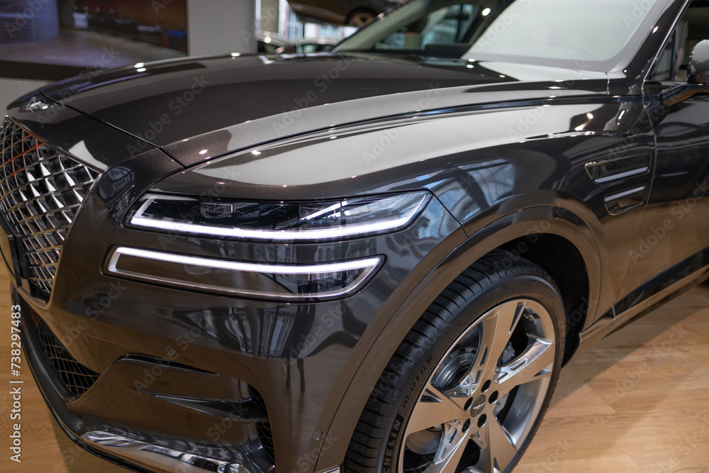 new grey Genesis GV80 Car, korean Hyundai Motors company in showroom ...