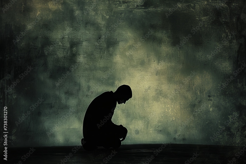 A powerful image capturing a man's silhouette against a dark backdrop ...