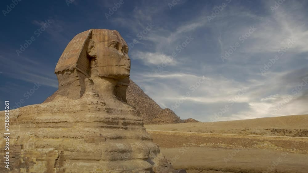 The Great Sphinx of Giza showing a side view of the head and face with ...