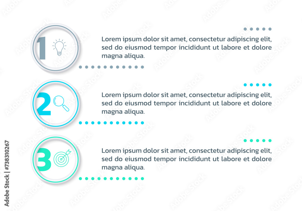 3 step info graphic template. List diagram, chart with three numbers ...