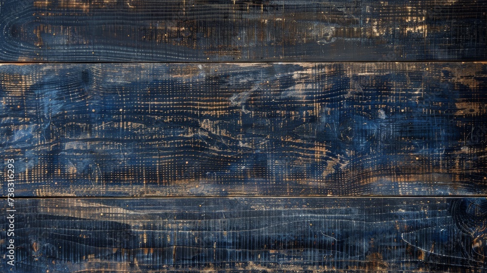 Navy blue stained wooden boards showing natural grain and wear patterns ...