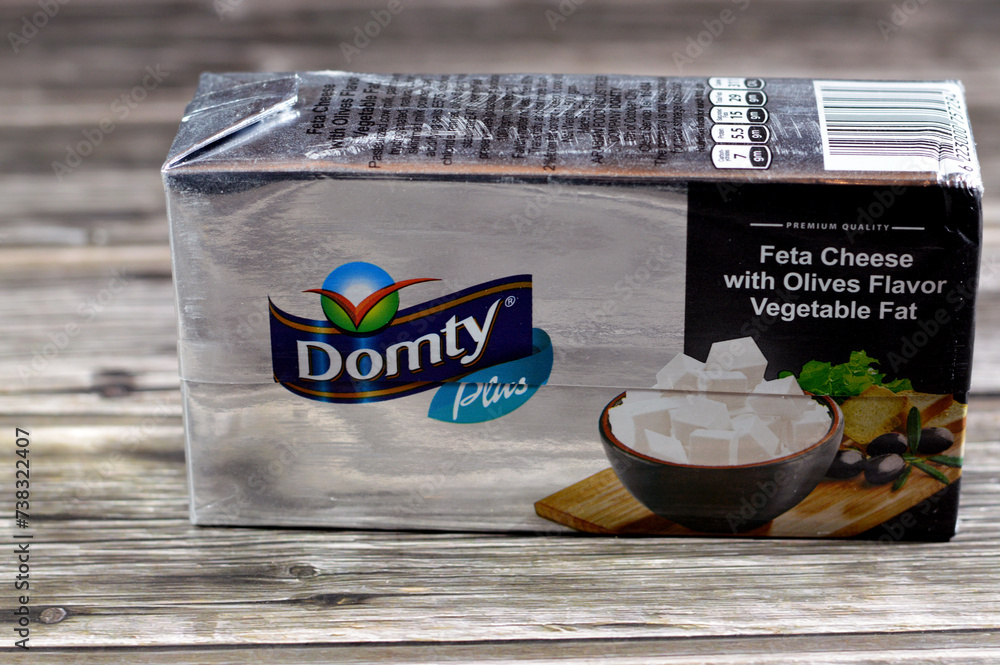 Cairo, Egypt, February 12 2024: Domty feta cheese plus Olive flavor ...