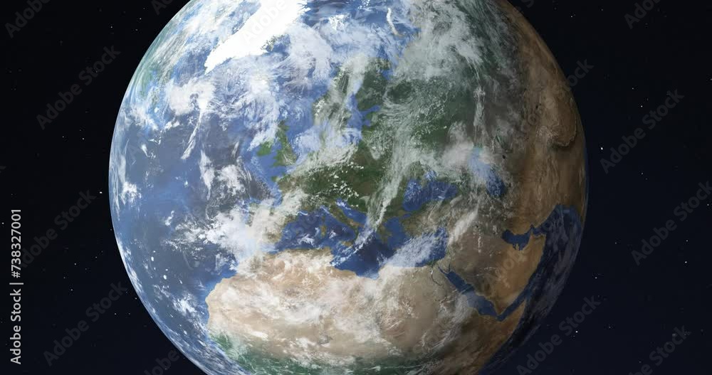Realistic 3D animation of Europe and surrounding parts of the world, as ...