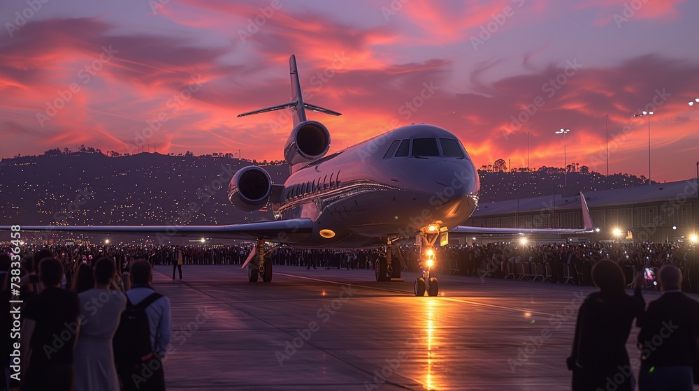 A famous celebrity arrives in style at a red carpet event, stepping off ...