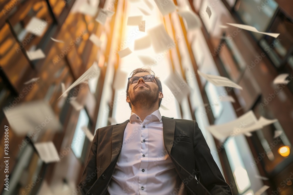 A sharply-dressed man stands in awe beneath a soaring building ...