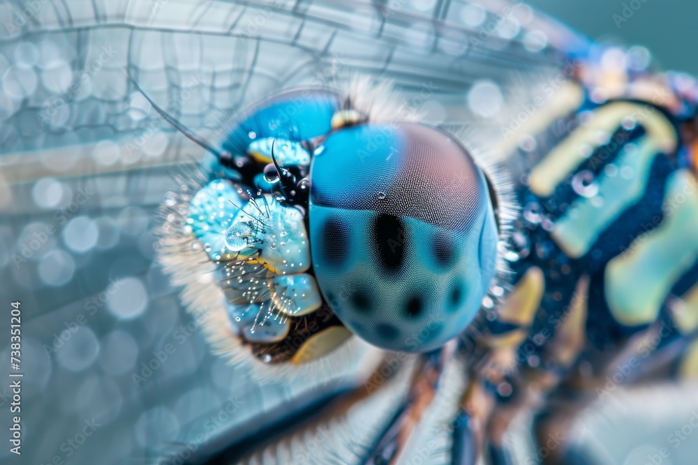 Captured in intricate detail, a pestilent arthropod of blue and black ...