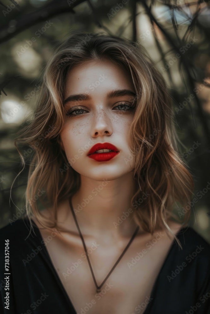 A stunning portrait of a fashion-forward woman with fiery red lips and ...