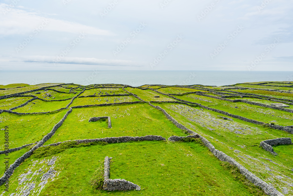 Aerial view of Inishmore or Inis Mor, the largest of the Aran Islands ...