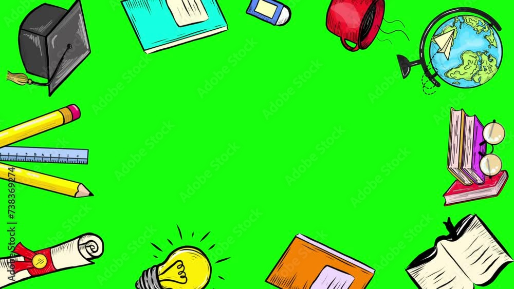 Animated hand drawn education round vertical frame template Isolated on ...