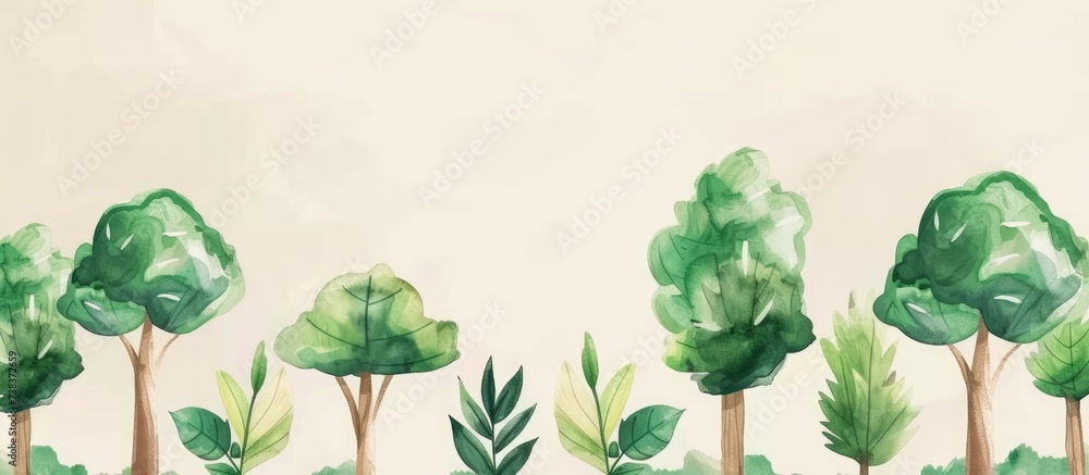 Eco-friendly idea: tree crowns with green leaves and hand-drawn cartoon ...
