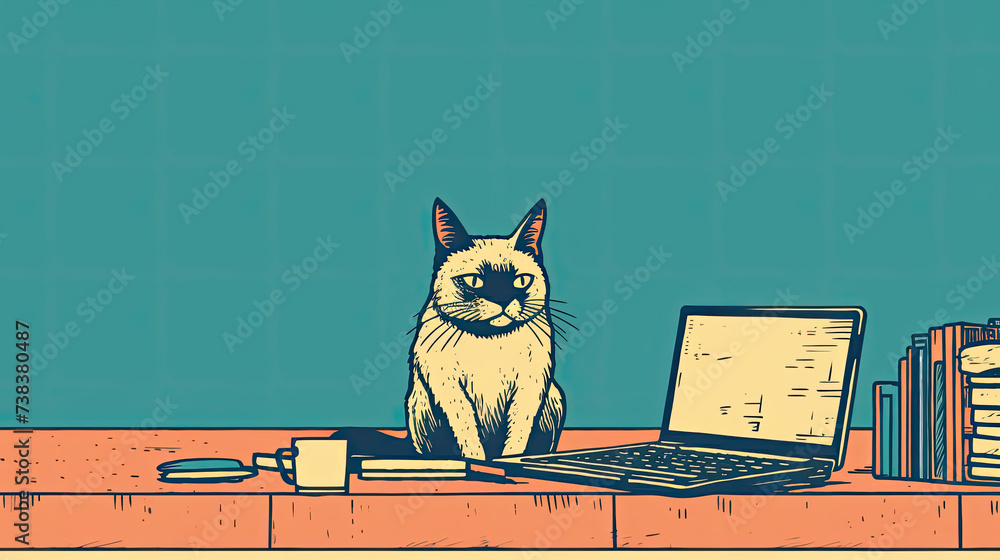 Hand drawn retro vintage Funny cat illustration, poster template, Retro ...