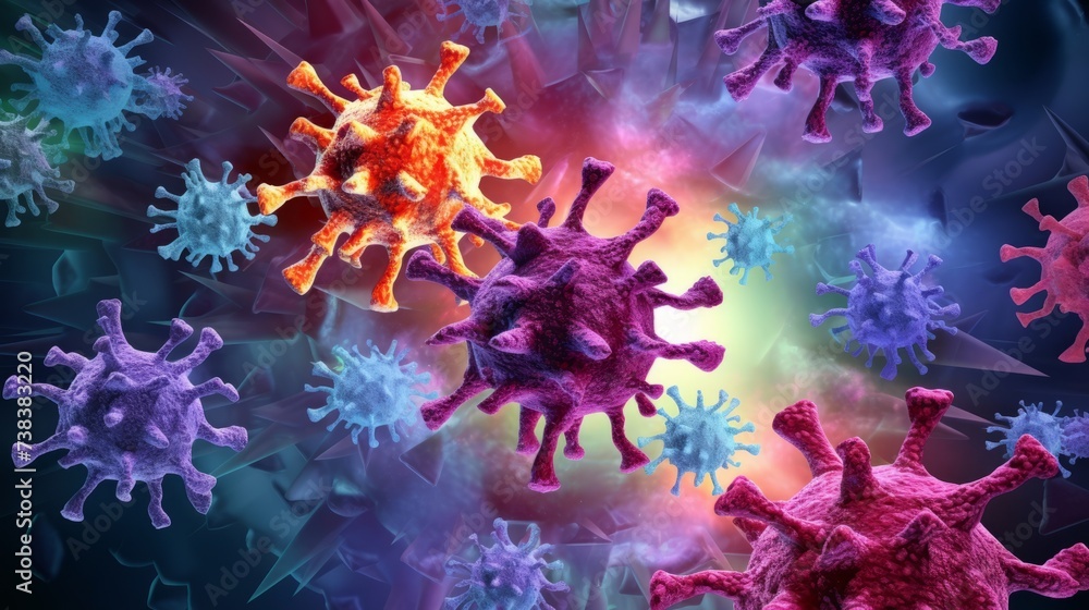 Vibrant coronas against a black backdrop symbolize an immune response ...