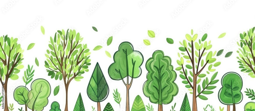 Eco-friendly idea: tree crowns with green leaves and hand-drawn cartoon ...