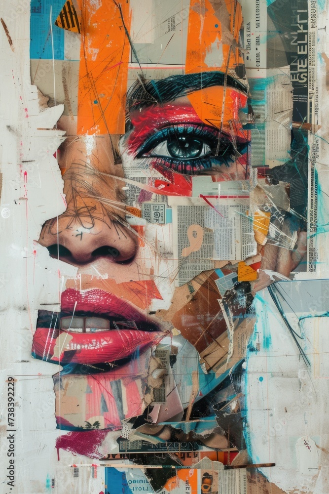 Abstract Urban Life Collage: Magazine Fragments and Paint Strokes ...