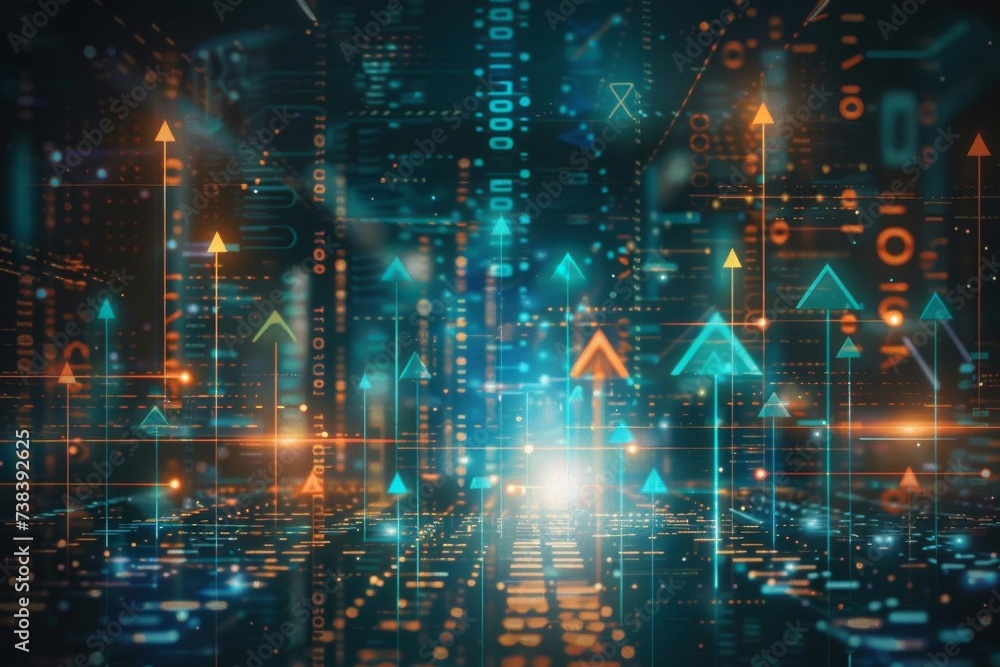 Futuristic financial chart with rising arrows Symbolizing digital ...