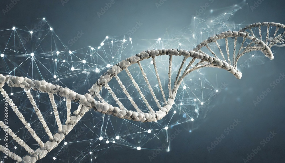 AI illustration from human cell biology DNA strands molecular structure. DNA chain. Science ...