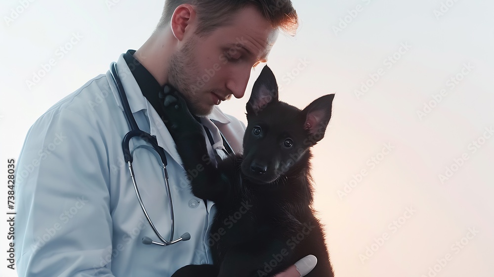 Cropped image of handsome male veterinarian doctor with stethoscope ...