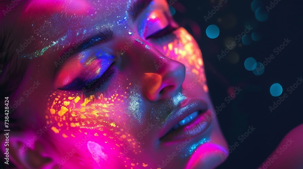 Disco dancer in neon light Fashion model woman in neon light portrait ...