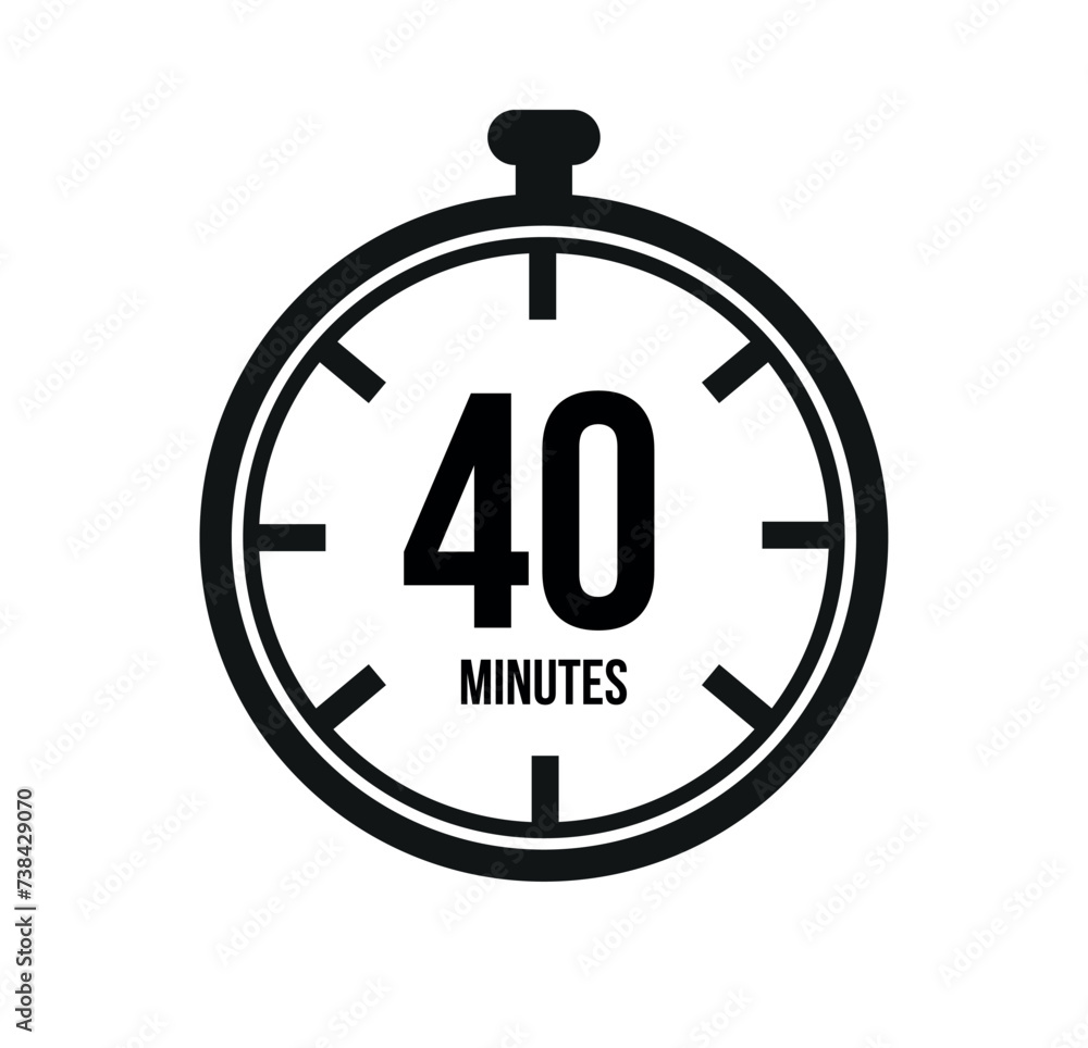 40 clock minutes timers. Time measure. Chronometer vector icon black ...