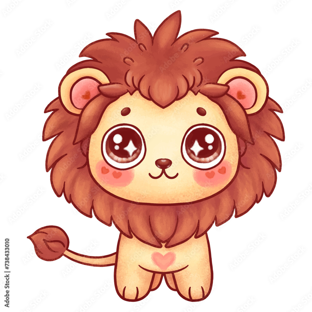 Acuarela digital. Ilustración de león estilo infantil, lindo y tierno ...