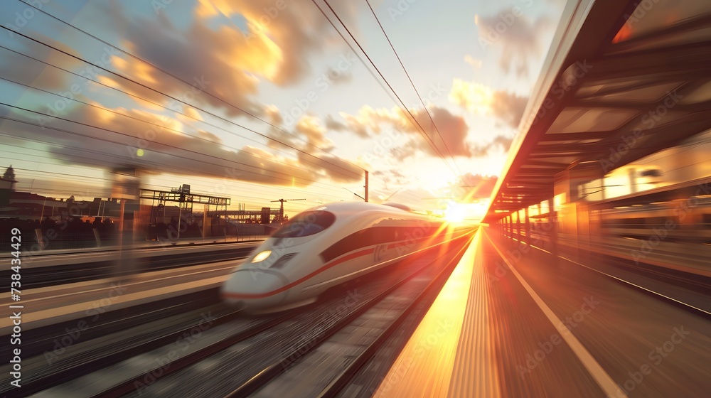 High-speed train passing station with motion blur Stock Photo | Adobe Stock