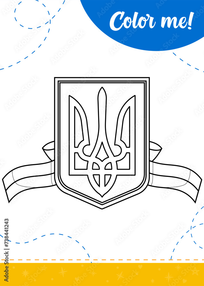 Vetor de Coloring page for kids with coat of arms of Ukraine and ...