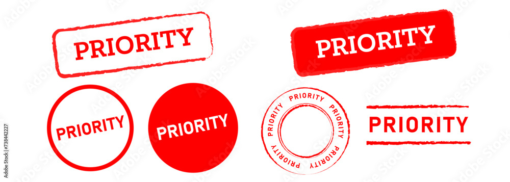 High priority red circle and square rubber stamp label sticker sign ...