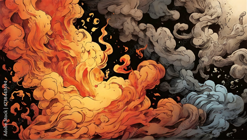 Comic fantastic fire flames, smoke backgrounds illustration. Stock ...