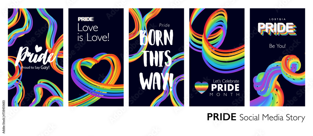 Colorful happy PRIDE month cover page set with abstract 3D progress ...