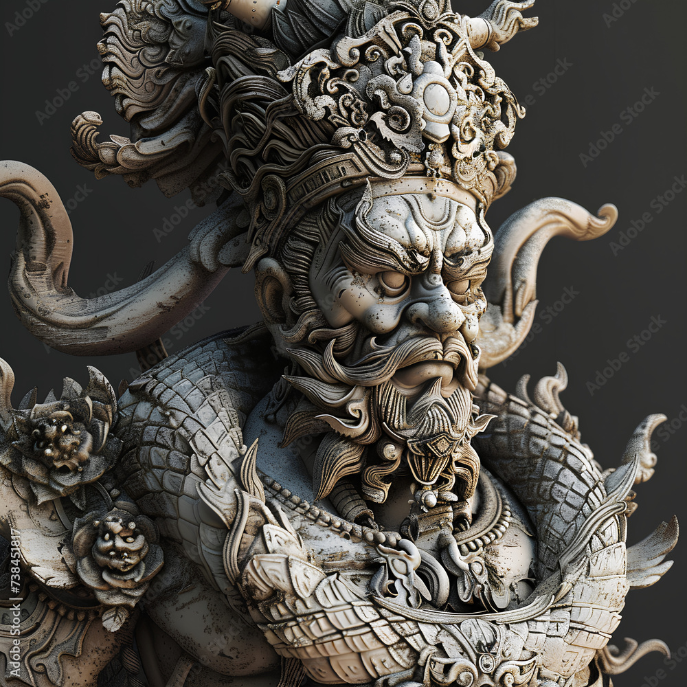 Intricate 3d model of a Chinese statue Stock Illustration | Adobe Stock