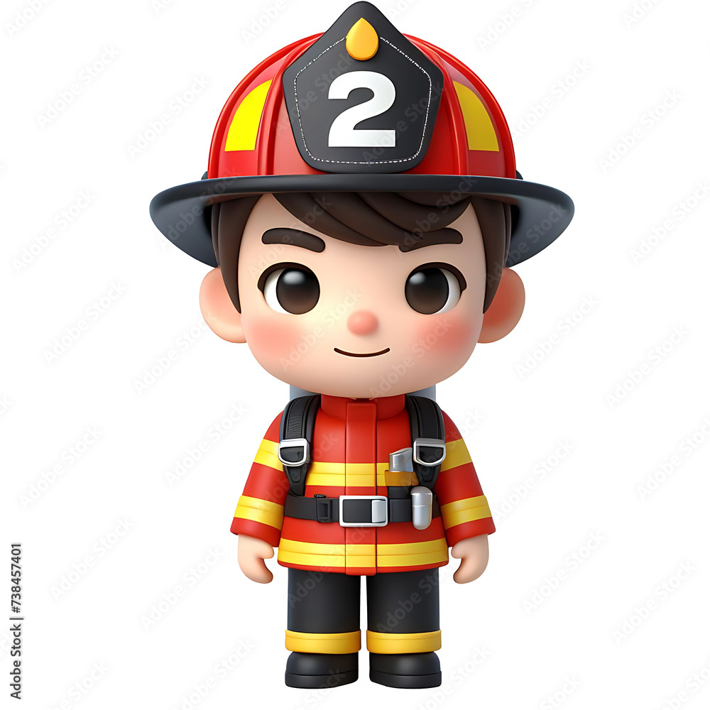 3d cartoon style fireman firefighter uniform isolated in transparent ...