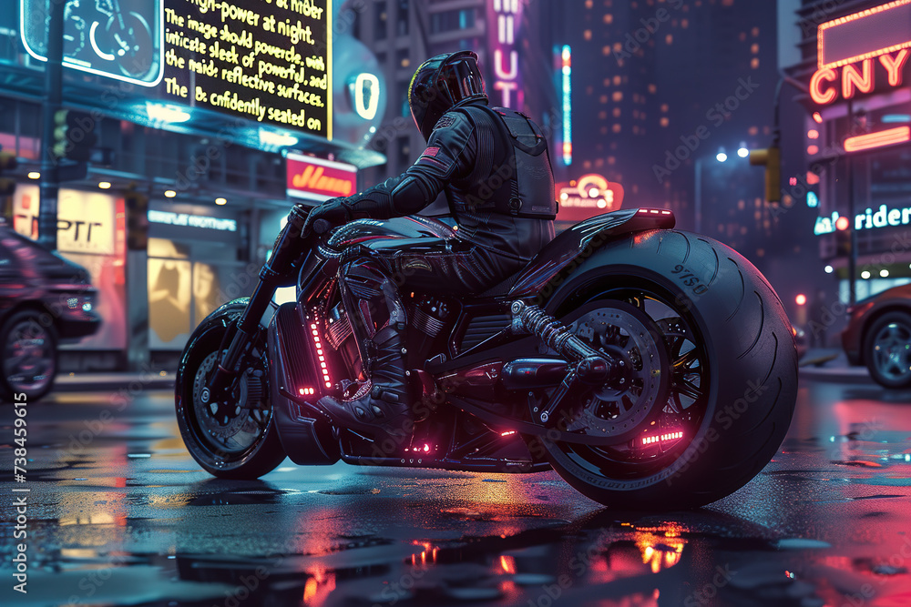 person riding a motorcycle neon light, Extreme rider, he is riding on ...