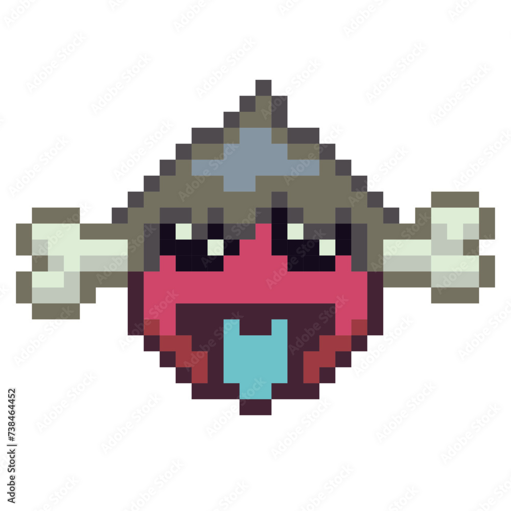 Smiling emoticon with tongue icon and bone in head, funny smile face ...