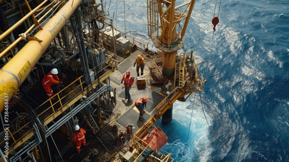 The naval architecture of an oil rig floating in the vast ocean ...