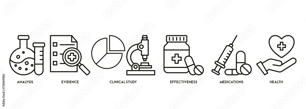 Banner of clinical research vector illustration concept pictogram with ...