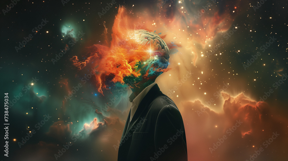 Conceptual Portrait of a Man with a Cosmic Brain Exploding into a ...