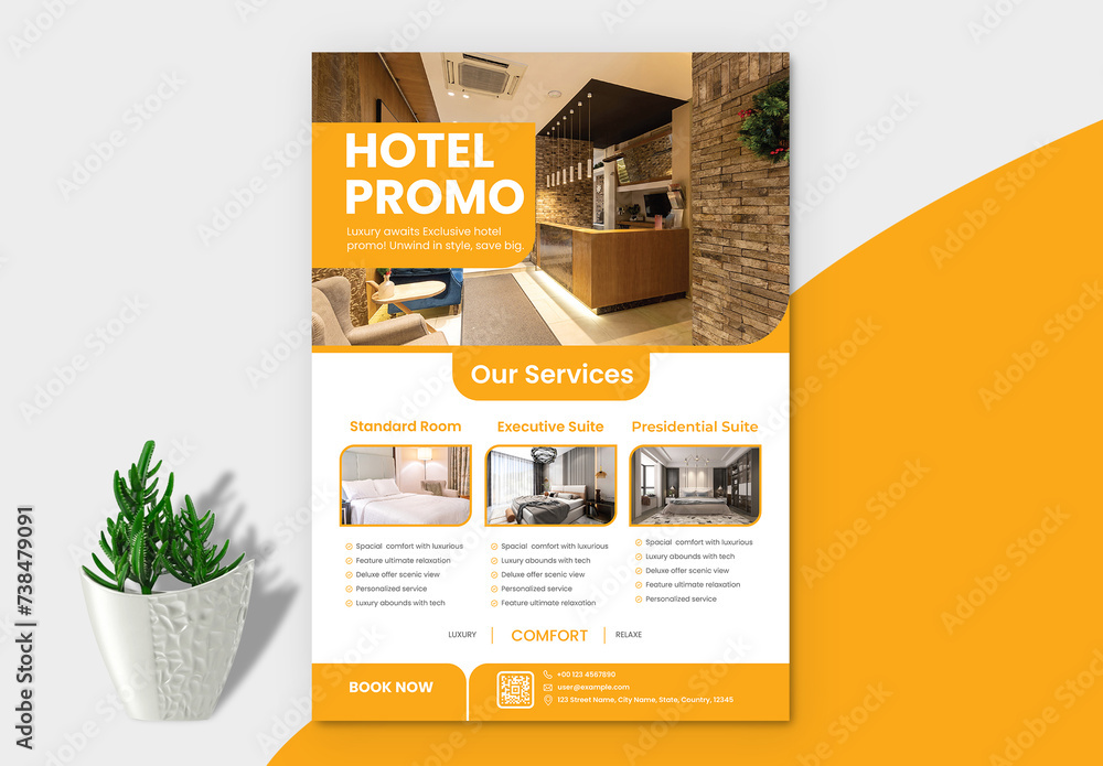Modern Hotel Promo Flyer Layout Stock Template | Adobe Stock