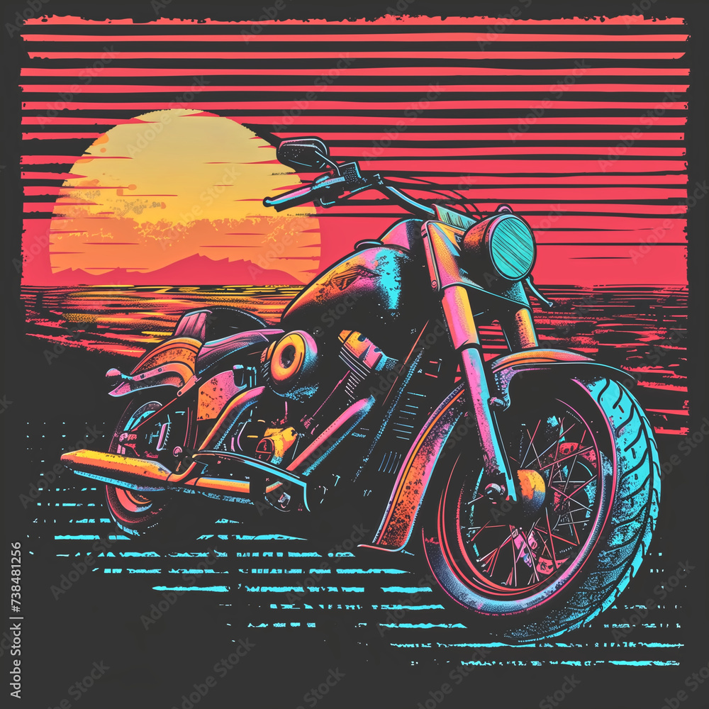 t-shirt vector, 80s retrowave vintage american motorcycle, 90s Stock ...
