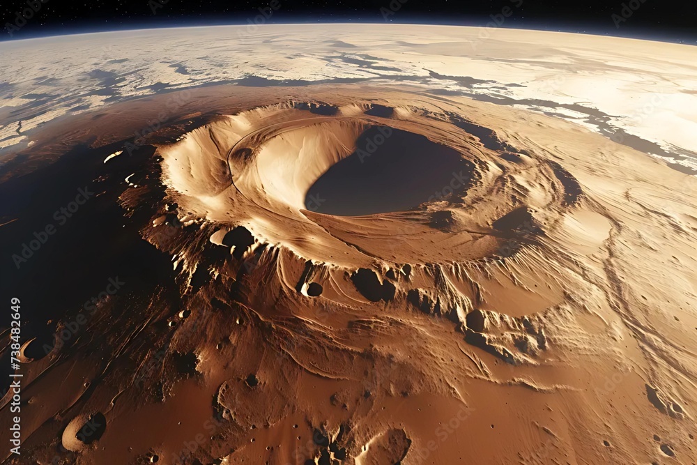 Stock image of a panoramic view from the top of Mars' Olympus Mons, the ...