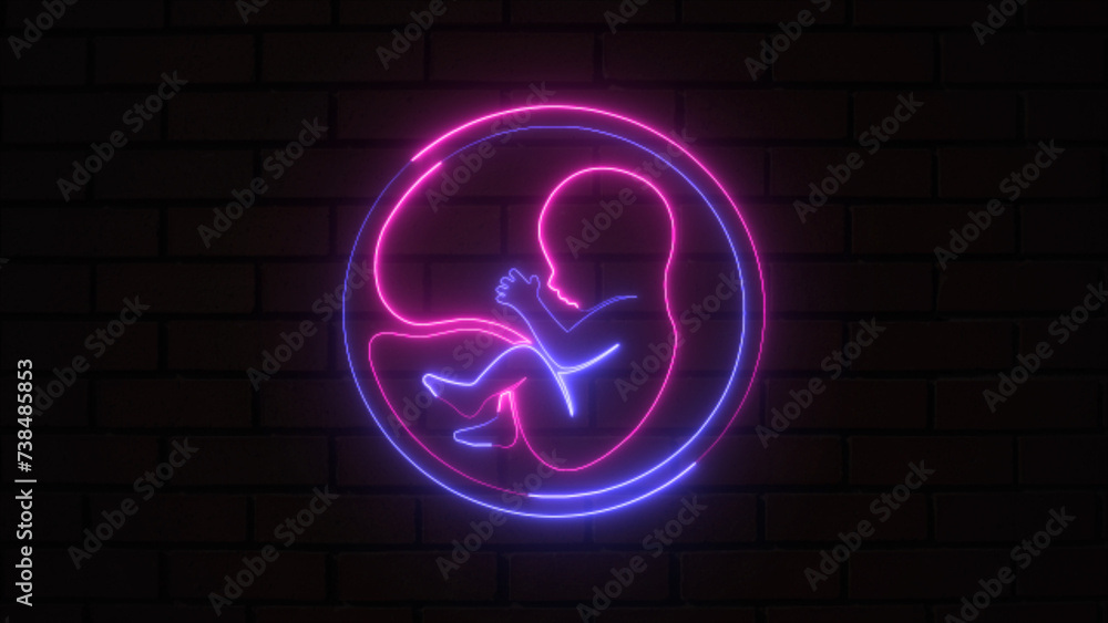 A placenta in the uterus and a futuristic child that glows blue and ...