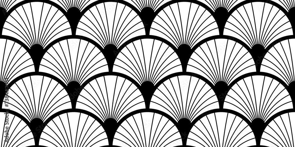 Seamless Art Deco palm fan or shell line background pattern. Tileable ...